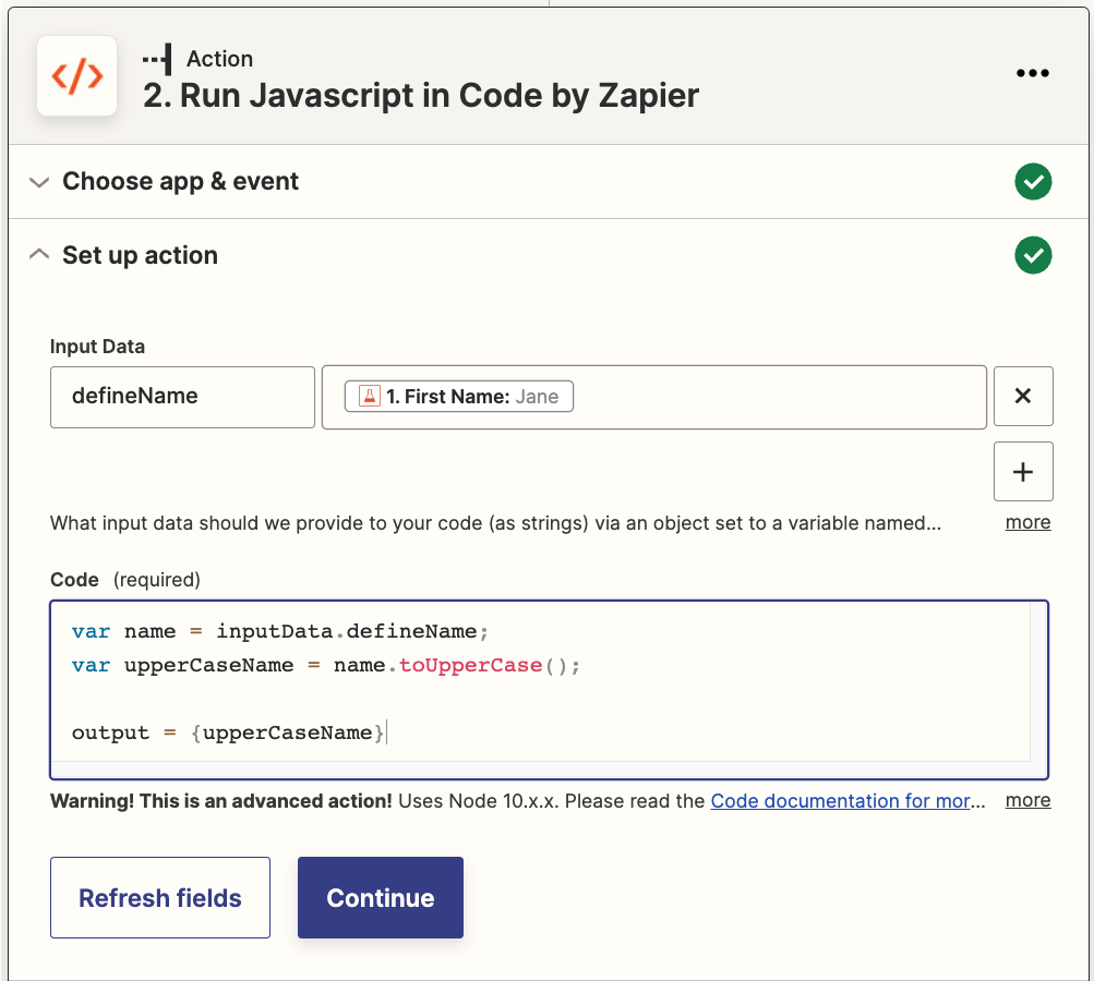 Use JavaScript Code In Zaps Zapier